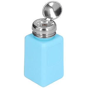 Oumefar 200ML Press Type Solvent Dispenser ESD Anti Static Square Bottle ESD Alcohol Dispenser Pump Bottle Liquid Dispenser with Stainless Steel Lid(Blue)