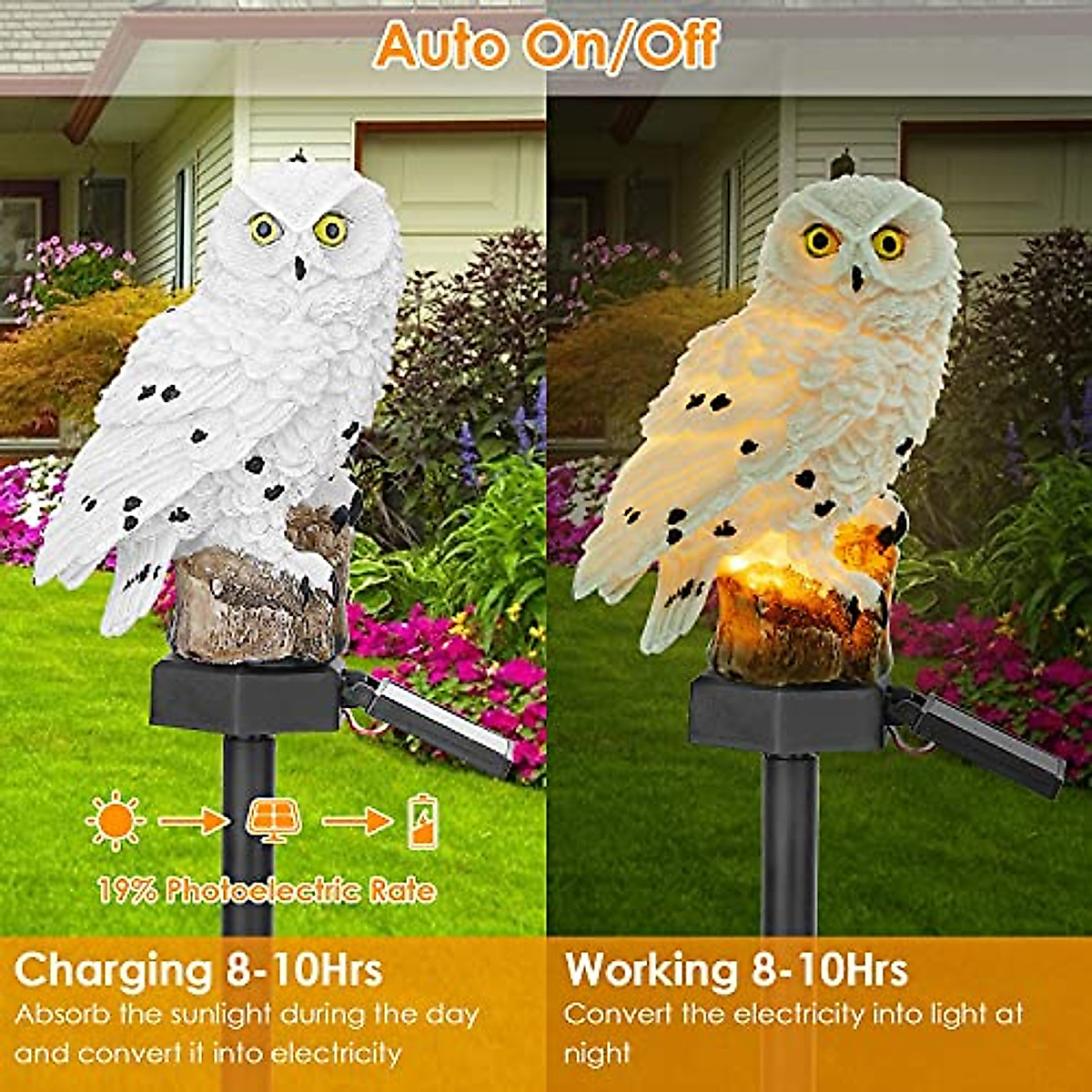 Owl Solar Garden Light - IP65 Waterproof Decorative with Stake for Outdoor Yard Pathway Outside Patio Lawn Decor Scare Birds Away