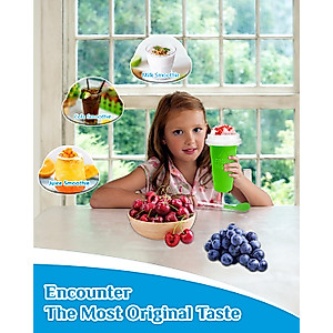 Slushy Maker Cup, DIY Magic Slushy Maker Squeeze Cup, Portable Smoothie Squeeze Cup for Juices, Milk and Ice Cream Make, Double Layers Silica Cup with Lid & Straw for Kids, Friends, Family (Green)1