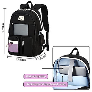 VIRTUREVI Girls Backpack for School Backapck for Teen Girls Waterproof School Bag BookBag for Girls Black