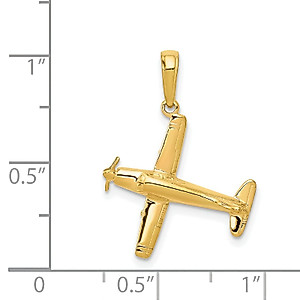 14K Gold Polished 3D Low-Wing Airplane Pendant Jewelry