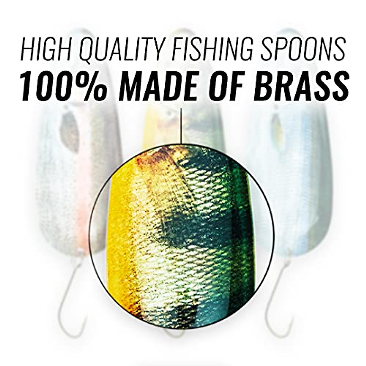 ETIC Poseidon 4 ½", 2oz Fishing Spoons Kit 100% Made of Brass, 3 pcs Fishing Lures, Tackle, Hooks, Baits, Spinning, Casting, Trolling for Trout, Salmon, Pike, Walleye, Bass and Mores