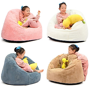 N&V Small Bean Bag Chair for Kids, Children Mini Bean Bag Sack, Foam Filling, Includes Removable and Machine Washable Cover, 27in, Soft Faux Fur (Pink)