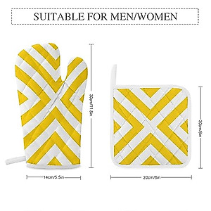 4PCS Oven Mitts and Pot Holders Sets, Yellow & White Stripes Oven Mitts Set Heat Resistant Kitchen Microwave Gloves Safe for Baking,Cooking, BBQ