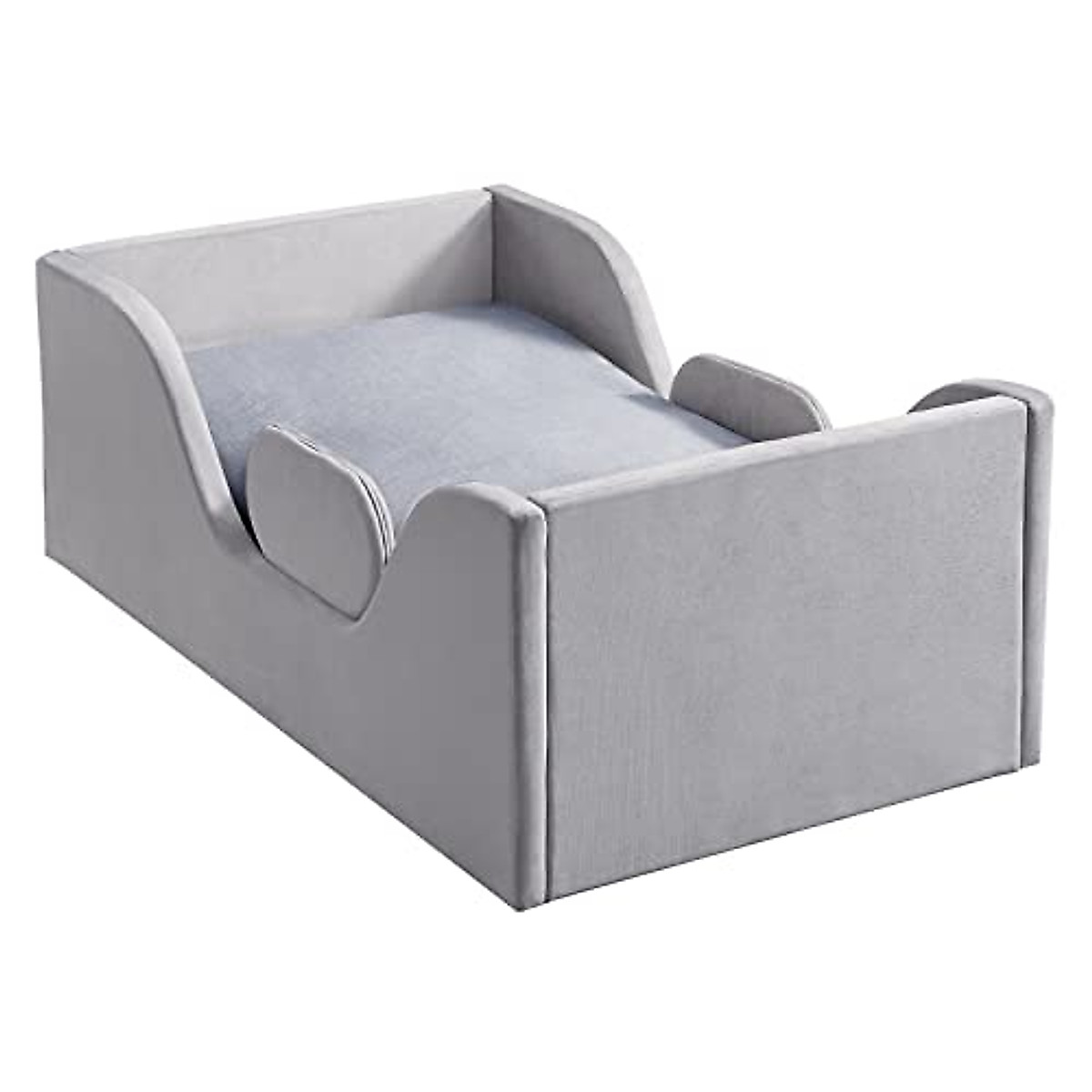 Moogeer Toddler Bed Frame with Removable Safety Rails, Fits Full Size Crib Mattress, Certified Fabric Kids Bed (Gray)