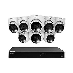 Lorex N4K3SD-168WD-2 Lorex Fusion 4K 16-Channel 3TB Wired NVR System with 8 E893DD Smart Deterrence Dome Security Cameras