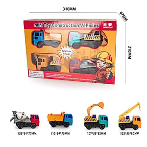 DESOOA Construction Toys, 4 Pack Friction Powered Construction Vehicle Toys, Toy Trucks, Toy Car, Construction Truck Toys for 3+ Year Old Boys Girls STEM Gift, Birthday Party, Christmas