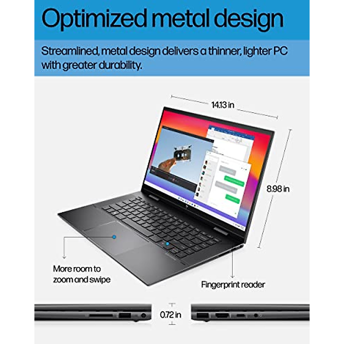 HP ENVY x360 Convertible-Laptop, AMD Ryzen 5 5625U, 8 GB-RAM, 512 GB SSD, 15.6' FHD Touchscreen, Windows 11 Home, HP Fast Charge, Camera-Cover, Mute Button & Fingerprint Reader (15-eu1010nr, 2022)