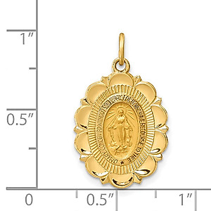 Jewelry Stores Network Mary Mother of God Miraculous Medal with Words Oval Pendant in Real 14k Yellow Gold 20x15mm