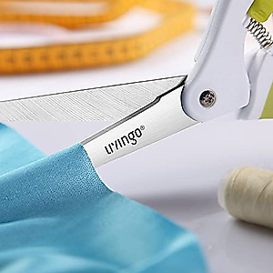 LIVINGO 10" Spring Action Fabric Scissors, Professional Sewing Scissors for Tailor Dressmaker, Spring Loaded Heavy Duty Fabric Shears for Crafting with Comfort Handle, All purpose(Green/White)