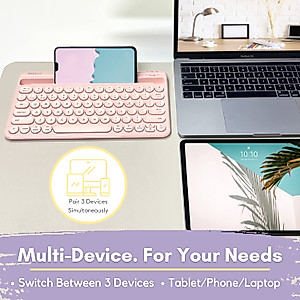 Macally Bluetooth Keyboard for Tablet | Wireless Keyboard for iPad | iPhone Keyboard (Multi-Device, Built-in Stand, Rechargeable) Easy to Use and Cute Portable Keyboard