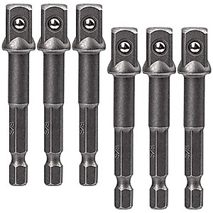 OIIKI 6 Pack 3/8 inch(10mm) Square Socket Adapter Bit Set, Impact Driver Power Bits for Automotive DIY-1/4 Hex Shank