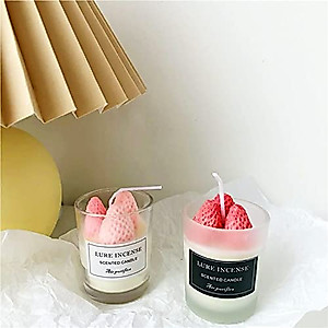 Scented Candle Strawberry Shape,120G Aroma Decorative Candle Gift in Glass Jar 12 Hours,Handmade Soy Wax Candle for Table Photo Prop Birthday,Prefect for Meditation Stress Relief Mood Boosting Bath
