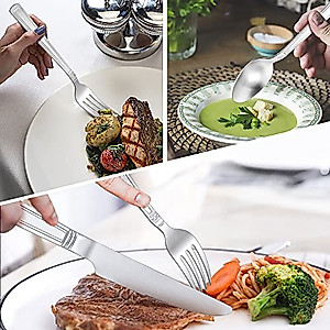LIANYU 45 Pieces Heavy Duty Silverware Set with Serving Utensils, Fancy Stainless Steel Flatware Set for 8, Modern Cutlery Set Thick Eating Utensils for Wedding Entertaining, Dishwasher Safe