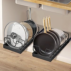 XIAPIA Pull Out Cabinet Organizer, Pots and Pans Organizer under Cabinet with 8 Adjustable Dividers, Pull Out Shelves for Kitchen Cabinets, Pot Lid Organizers inside Cabinet (Black, 2 Pack)