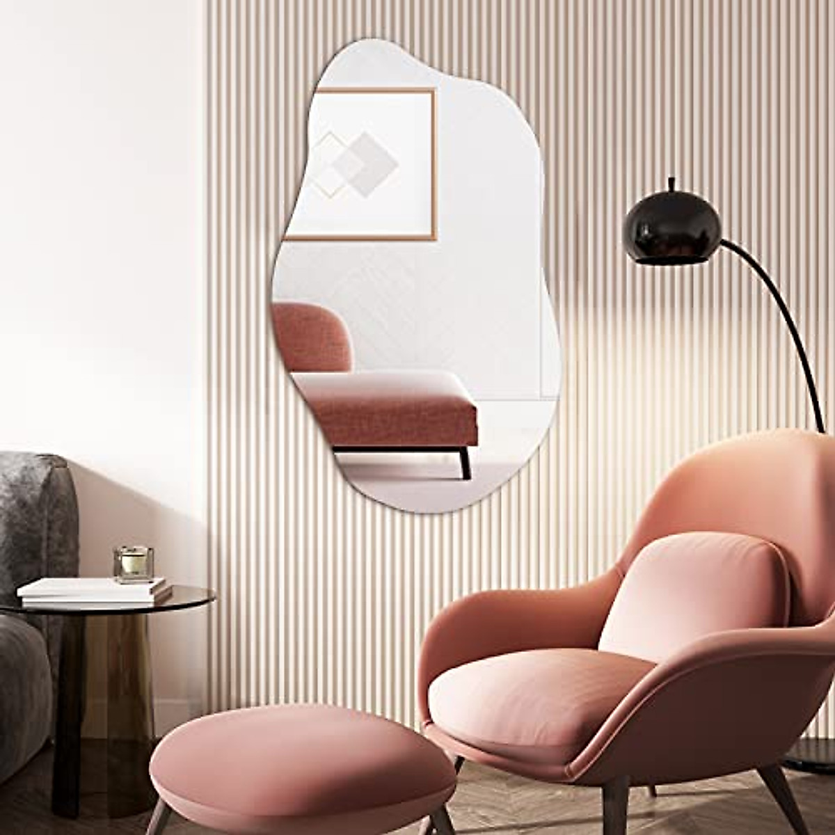 QDSSDECO Asymmetrical Wall Mounted Mirror, Wavy Mirror, Irregular Shaped for Living Room, Bedroom, Entryway, 19.7" x33.5"