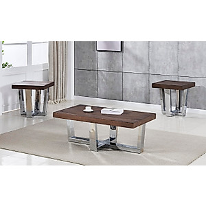 Steve Silver Furniture Laredo Cocktail Table, Rustic Modern Design w/Elm Veneers, Chrome Plated Iron Base, Chestnut Finish, 26" D x 58.92" W x 18" H, Chestnut, Brown