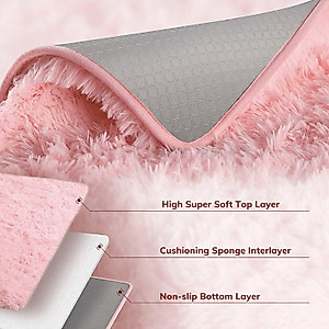 Ophanie Light Pink Area Rugs for Bedroom Girls, 4x6 Kids Fluffy Fuzzy Furry Shag Carpet, Plush Soft Cute Baby Shaggy Bedside Indoor Floor Rug for Teen Dorm Home Decor Aesthetic, Nursery