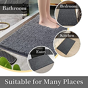 SONORO KATE Bathroom Rug, Non Slip Bath Rugs, Soft Durable Thick Chenille Bath Mat, Ultra Water Absorbent and Fast Dry Bath Mats for Bathtubs, Rain Showers and Under Sink (Dark Grey, 17"x24")