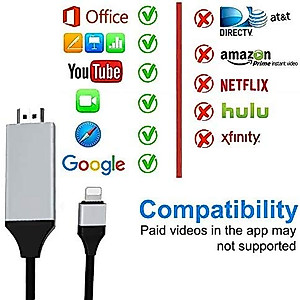 [Apple MFi Certified] Lightning to HDMI Adapter, HDTV Cable Adapter Compatible with iPhone,iPad,iPod 1080P Digital AV Sync Screen Connector on HD TV Monitor Projector-NO Need Power Supply (6.6 Feet)