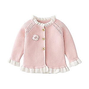 Lamgool Toddler Girls Cardigan Sweater Cable Knit Cotton Outwear Coat for Fall Winter 2-3T A-Pink
