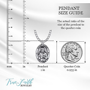 TrueFaithJewelry St Jude Necklace Patron Saint of Lost Causes Pendant Sterling Silver Oval Medal Religious Catholic for Women and Men, 7/8 Inch
