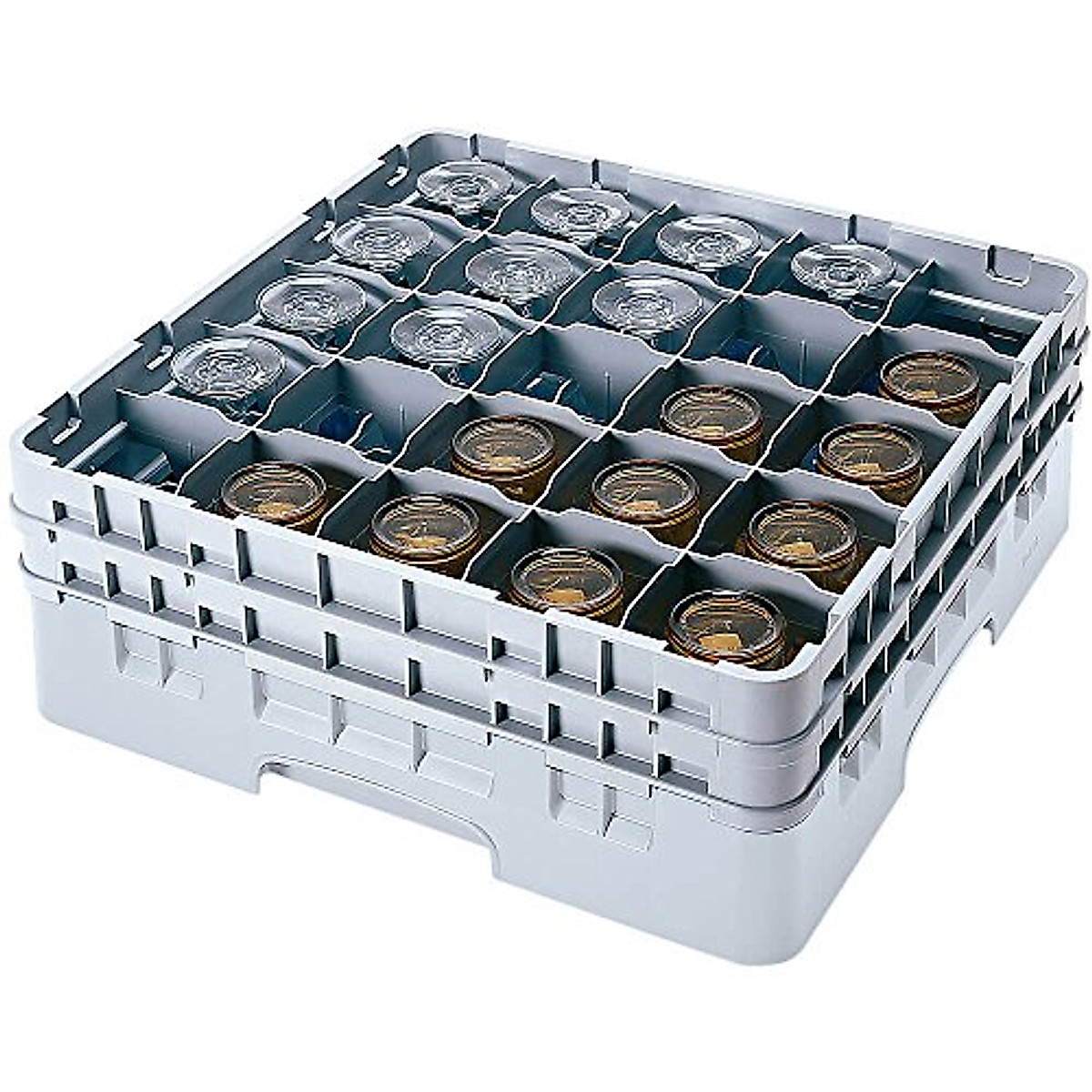 Cambro 25S318-151 3-5/8-Inch Camrack Polypropylene Stemware and Tumbler Glass Rack with 25 Compartments, Full, Soft Gray