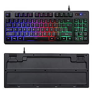 Dpofirs 89 Keys Gaming Keyboard, Waterproof Wired USB RGB Keyboard with High and Low Keycaps and Cool Lighting Effects Wired Keyboard for Windows Gaming PC
