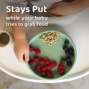 APLAINR Solid Plate, Weighted Baby Toddler Plate, Silicone Plates for Baby, No-Division Kid Plates, Microwave & Dishwasher Safe Silicone Plate for Toddlers, No BPA, Pink Sand