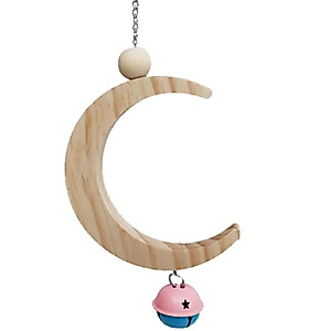 Parakeet Wood Swing Moon Shaped Hanging Ring Bird Branch Chew Parrot Toys (Small)