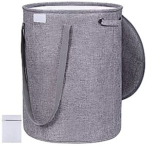 NARUNDREN Laundry Basket with Lid, 70L Round Collapsible Laundry Hamper with Handles, Freestanding Dirty Clothes Hamper Waterproof Lining for Bathroom, Laundry Room Organization Storage (Dark Grey)