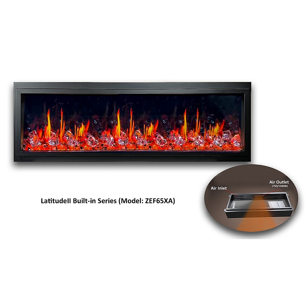 Litedeer Homes Latitude 65" Smart Electric Fireplace with App, Crackling Fire Sounds, Reflective Amber Glass, Black - ZEF65XA