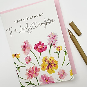 Old English Co. Happy Birthday Card for Daughter from Mum or Dad - Cute Flower Design with Gold Foil - Colourful Floral Daughter Birthday Cards | Blank Inside with Envelope