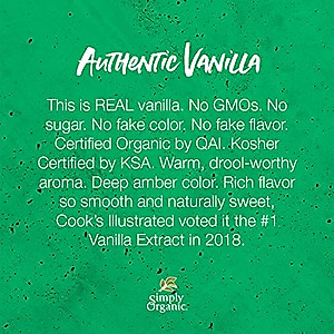 Simply Organic Pure Madagascar Vanilla Extract, 4-Ounce Glass Jar, Certified Organic, Sugar-Free Flavor For Smoothies