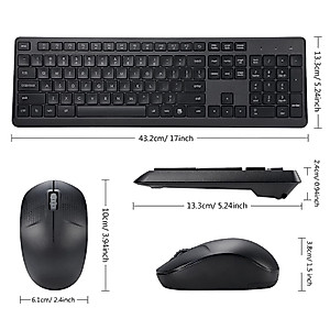 2.4 GHz Wireless Keyboard and Mouse Combo, Full-Sized USB Cordless Mouse Keyboard Set Silent for PC Laptop Computer Desktop Windows Mac Chromebook, Numeric Keypad & Compact Optical Mouse (Grey)