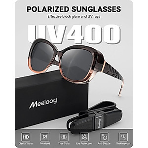 Meeloog Polarized Fit Over Glasses Sunglasses for Women, Oversized Fashion Big Sun Glasses Trendy Shades for Driving MST0079 (P1 Gradient Grey Frame/Grey Lens)