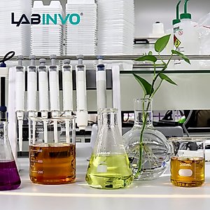LABINVO 500ML Glass Erlenmeyer Flask, Narrow Mouth Graduated Conical Flask with Marking Spot, 6pcs of 3.3 Borosilicate Glass Flask Set, IN-EFN500