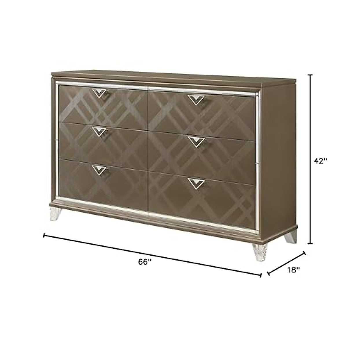 Acme Skylar 6-Drawers Wood Bedroom Dresser with Acrylic Legs in Dark Champagne