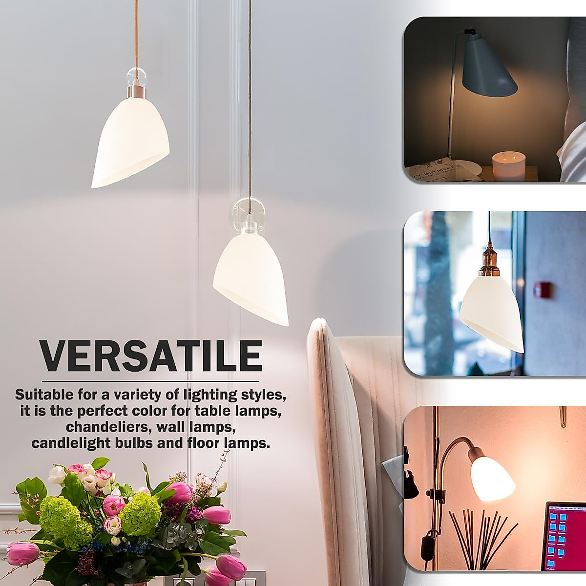 6 PCS White Plastic Lamp Shade, 4.1 inch Diameter Horseshoe Lampshade Replacement Lampshade for Chandelier, Pendant Light, Wall Sconces Series, Easy to Install(32mm)