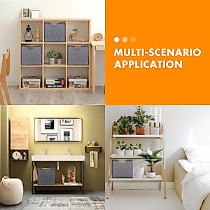 ShellKingdom Large Storage Bins, Foldable Linen Fabric Storage Baskets for Shelves, Cloth Storage Organizer Drawer for Closet Toys Storage with Wooden Handles for Home, Office, 12.59x14.96 inch, Grey