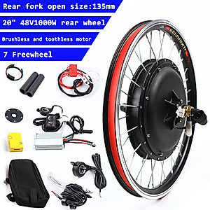 LOYALHEARTDY 20" Rear Wheel Hub Electric Bike Conversion Kit, 48V 1000W E-Bike Powerful Hub Motor Kit with SW-810LED Display Waterproof Wire Rear Wheel Hub Assembly Motor Kit (US Stock)