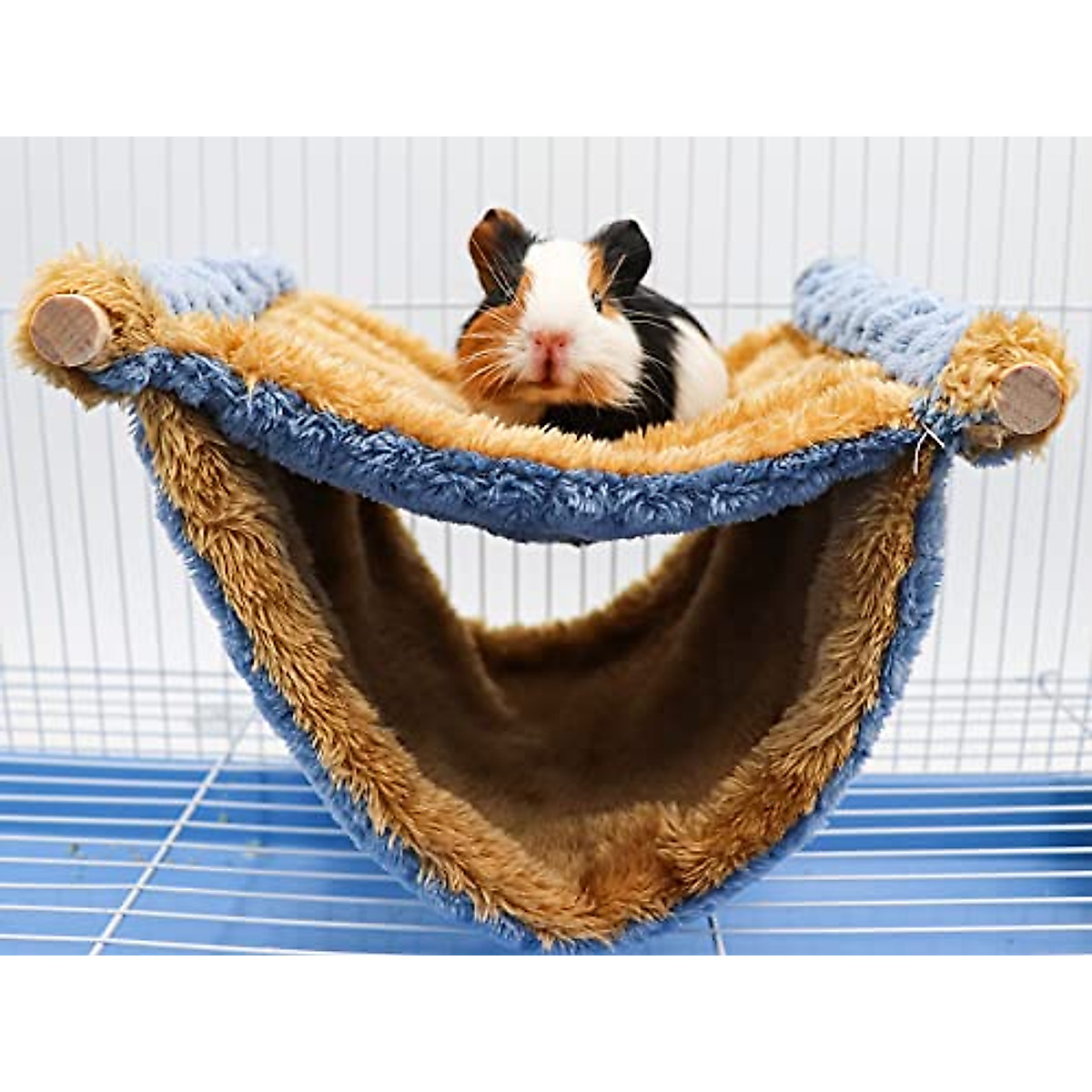 Fleece Winter Warm Rat Hammock, Double Layer Hanging Birds Nest Bed with Warm Fleece, Bird Cage Stand Perch, Hideaway Cave Bed Tent, Sleep Bed Cage Accessories for Rat Guinea Pig Chinchilla (Blue)