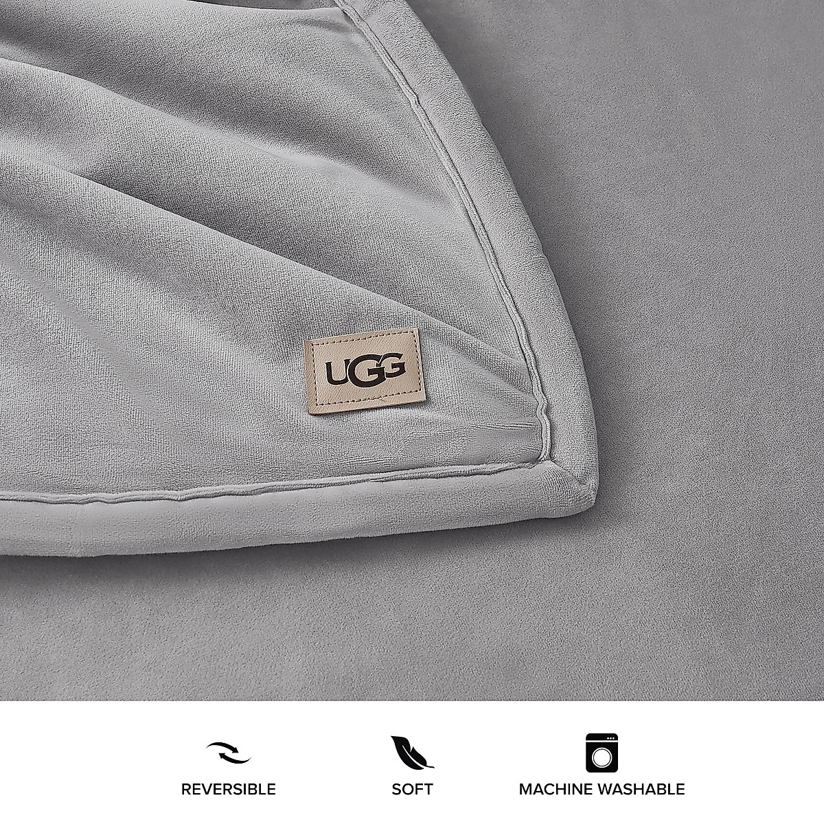 UGG 01465 Bliss Sherpa Fully Reversible Throw Blanket for Couch or Bed Machine Washable Easy Care Soft Plush Luxury Oversized Accent Blankets, 70 x 50-Inch, Silver