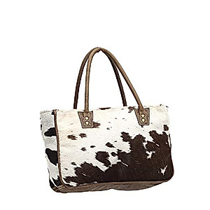 Myra Bags Bucket Genuine Leather with Animal Print Tote, Brown, Size One_Size, Tan, Khaki, Brown, One_Size