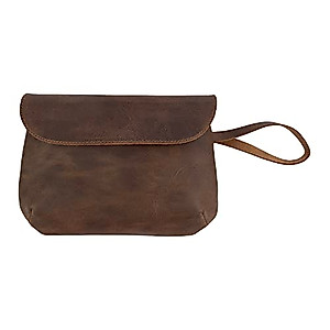 Hide & Drink, Chic Clutch Bag Handmade from Full Grain Leather, Wrist Wallet for Cards, Phone, Cables, Make Up and Money :: Bourbon Brown
