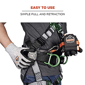 Ergodyne Squids 3002 Retractable Tool Lanyard with Locking Carabiner, Straps to Attach to Belt or Harness, Gray, Standard