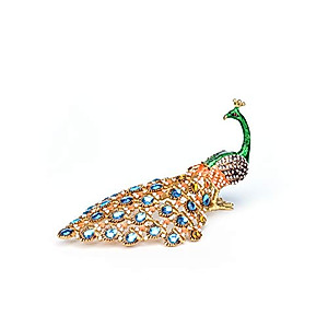 Furuida Trinket Box with Hinged Green Peacock Crystal Ornament Decorative Hinged Jewelry Box Ring Store Luxurious Gift for Home Decor