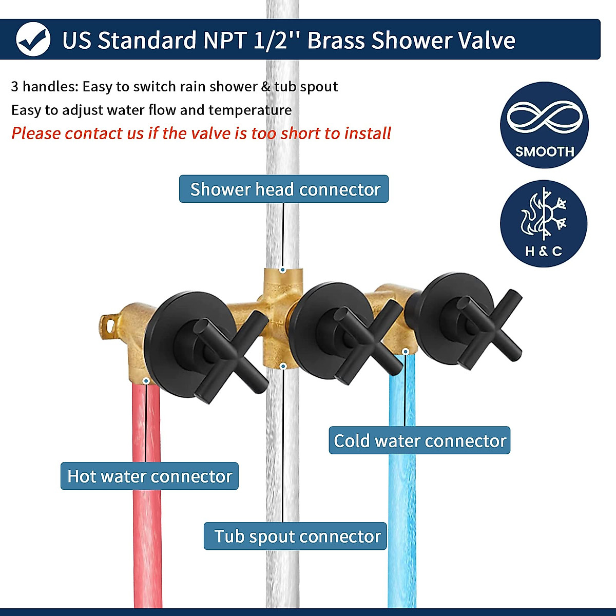 3 Handle Shower Faucet Set with Tub Spout Bathtub Shower Faucet Combo Set Shower System Complete Tub and Shower Trim Kit Matte Black Wall Mounted Shower Fixtures