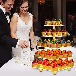 Jusalpha 5 Tier Square Cupcake Stand - Premium Cupcake Holder - Acrylic Cupcake Tower - Ideal for Weddings Birthday Parties, Candy Bar Decor 5SF-S (LED Light Option: Battery)…