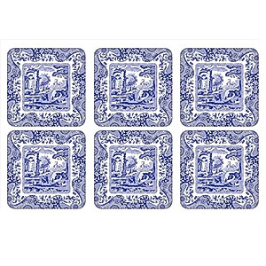 Pimpernel Spode Blue Italian Collection Coasters | Set of 6 | Cork Backed Board | Heat and Stain Resistant | Drinks Coaster for Tabletop Protection | Measures 4” x 4”